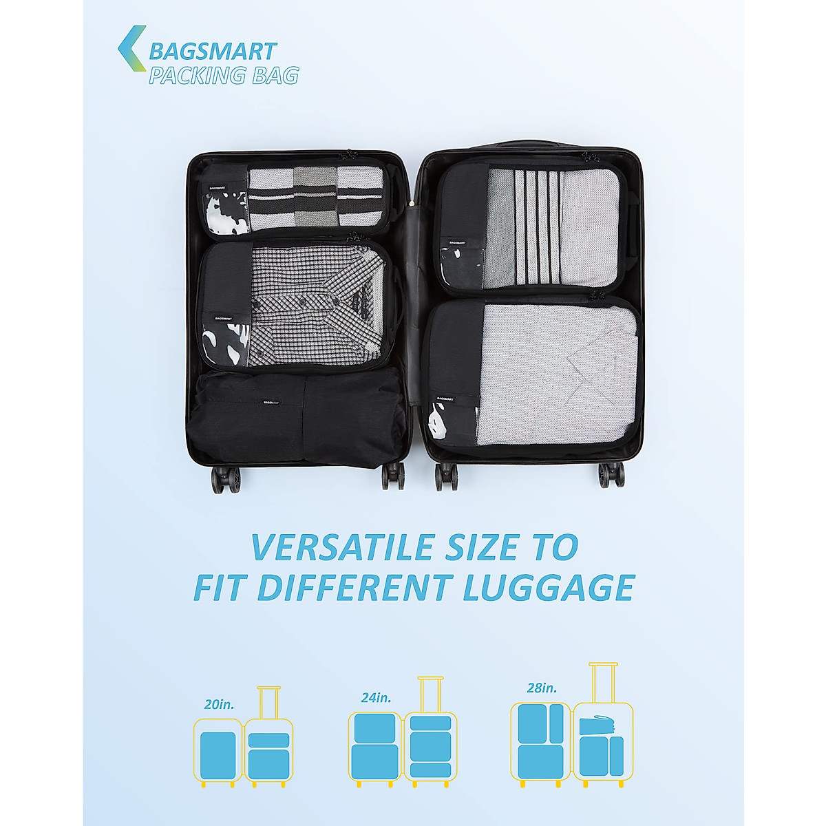 BAGSMART 6 Set Compression Packing Cubes for Travel, Lightweight Vacation Travel Essentials for Men, Travel Accessories for Suitcase Organizer Bags Set, Durable Luggage Organizer Travel Bags