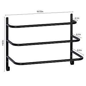 Wall Towel Rack 3 Tier Bathroom Black Towel Holder with Hooks Modern Wall Mounted Towel Blanket Holder with Towel Bar for Shower