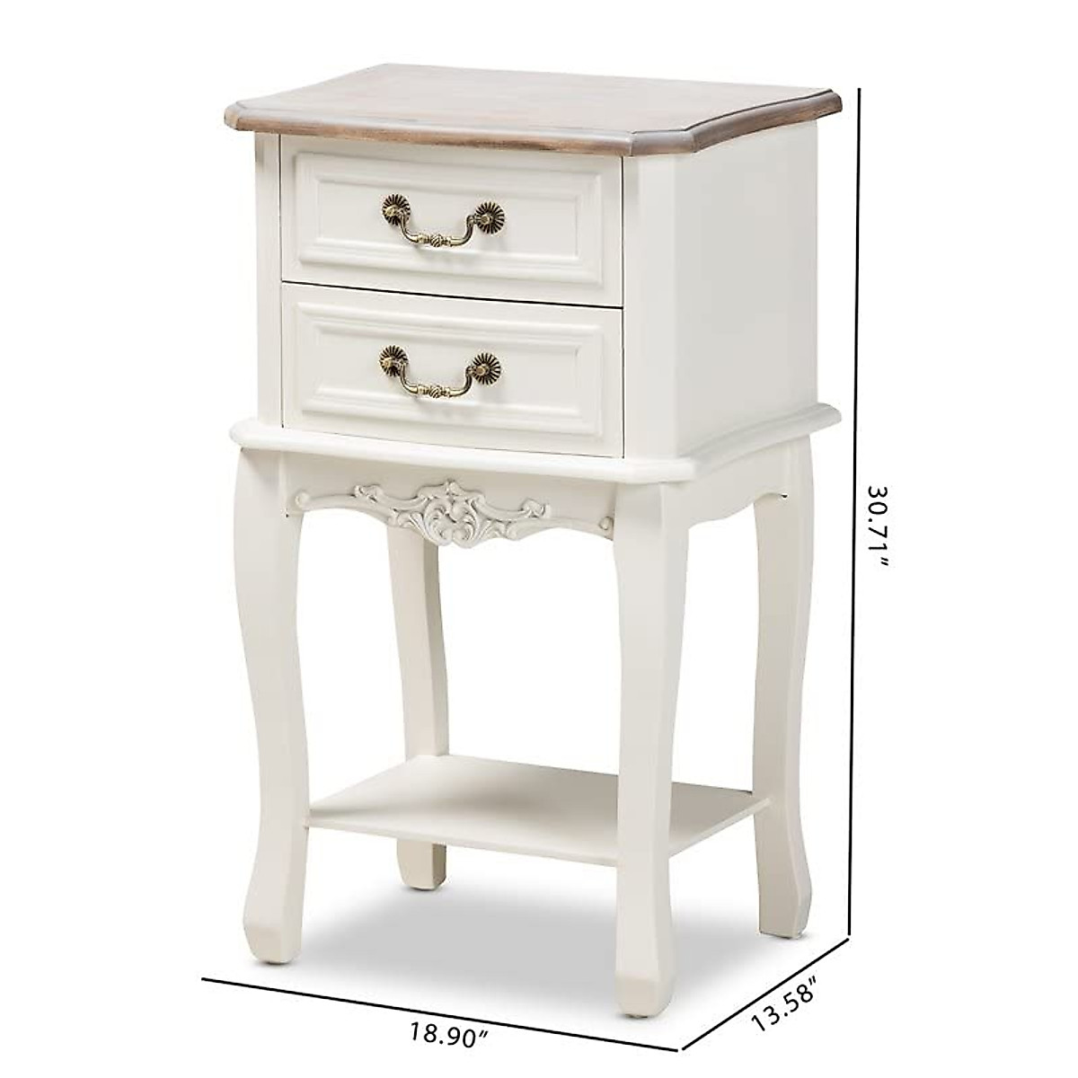Baxton Studio Amalie Antique French Country Cottage Two-Tone White and Oak Finished 2-Drawer Wood Nightstand