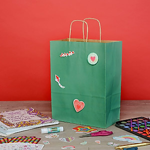 Green Gift Bags - 10x5x13 Inch 50 Pack Medium Kraft Paper Shopping Bags with Handles, Craft Totes in Bulk for Boutiques, Small Business, Retail Stores, Birthday Parties, Jewelry, Merchandise, Bulk