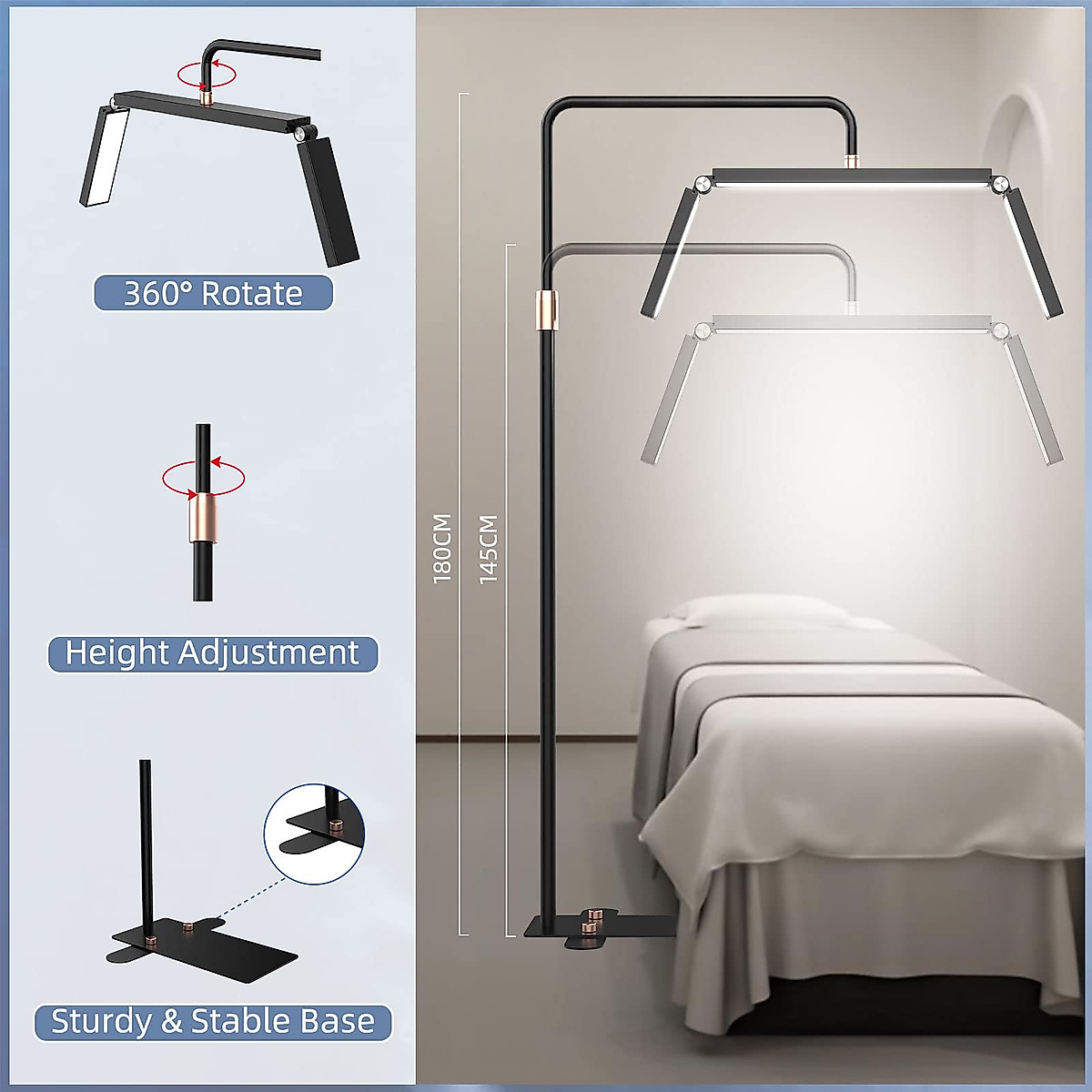 Yofuly Lash Lamp for Eyelash Extensions, Foldable Half Moon Light, Eyelash LED Floor Light, Estheticians Light with Phone Holder, Lash Light for Eyelash Tech, Makeup, Tattoo, Spa, Salon, Nails