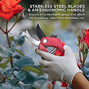 Nevlers 8" Bypass Pruning Shears for Gardening | Garden Shears with Stainless Steel Blades & 8mm Cutting Capacity| Professional Garden Scissors | Heavy Duty Gardening Hand Tools | Red Gardening Shears