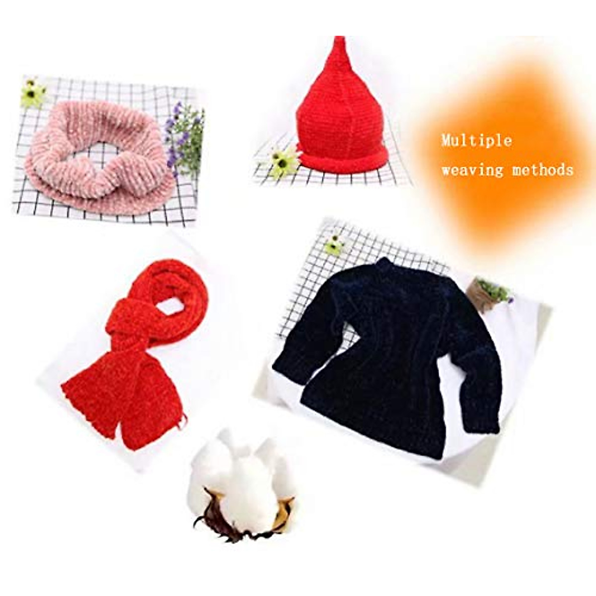 DIRUNEN Baby Chenille Velvet Yarn Bulky Vegan Soft Yarn Knitting Yarn Polyester Blended Cotton Chenille Yarn Hand Knitting Yarn DIY Crochet Thread for Clothing Hat Scarf Blanket Light Grey 0.55 lb