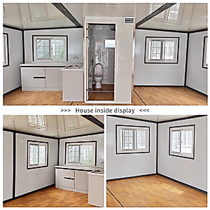 Feekercn 20FT Folding House to Live in,Prefab Container House with Bedroom,Equiped Bathroom and Kitchen,Prefabricated Tiny Home Adults Living,Foldable Mobile Home with Canopy for Hotel,Office,Shop