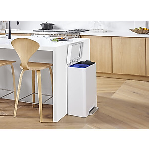 Kohler Step Trash Can, 11 Gallon Dual Compartment, White with Stainless Steel