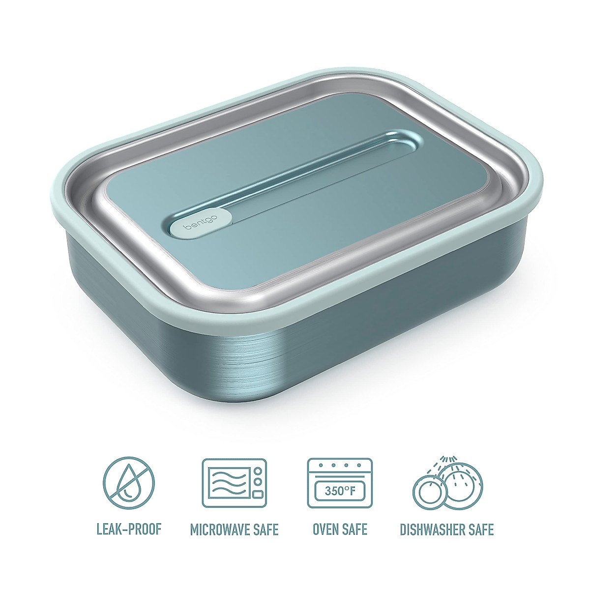 Bentgo MicroSteel Leak-Proof Lunch Box - Microwave-Safe, Oven-Safe, Bento-Style Container with Removable Divider, Airtight Lid, Sustainable Design, Odor & Stain Resistant (Aqua)