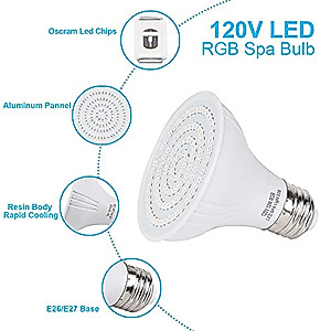 XIUBE 120V LED RGB SPA Light 12W Color Bulb for Hot Tub/Inground SPA/Underwater Swimming Pool PAR20 E26 Base Replace up to 100W-300W Pentair & Hayward Fixtures Remote Switch Control