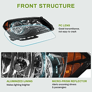 AUTOSAVER88 Headlights Assembly Compatible with 08 09 10 11 12 2008 2009 2010 2011 2012 Chevy Malibu 2008-2012 08-12 Headlamps Passenger and Driver Side Black Housing Amber Reflector