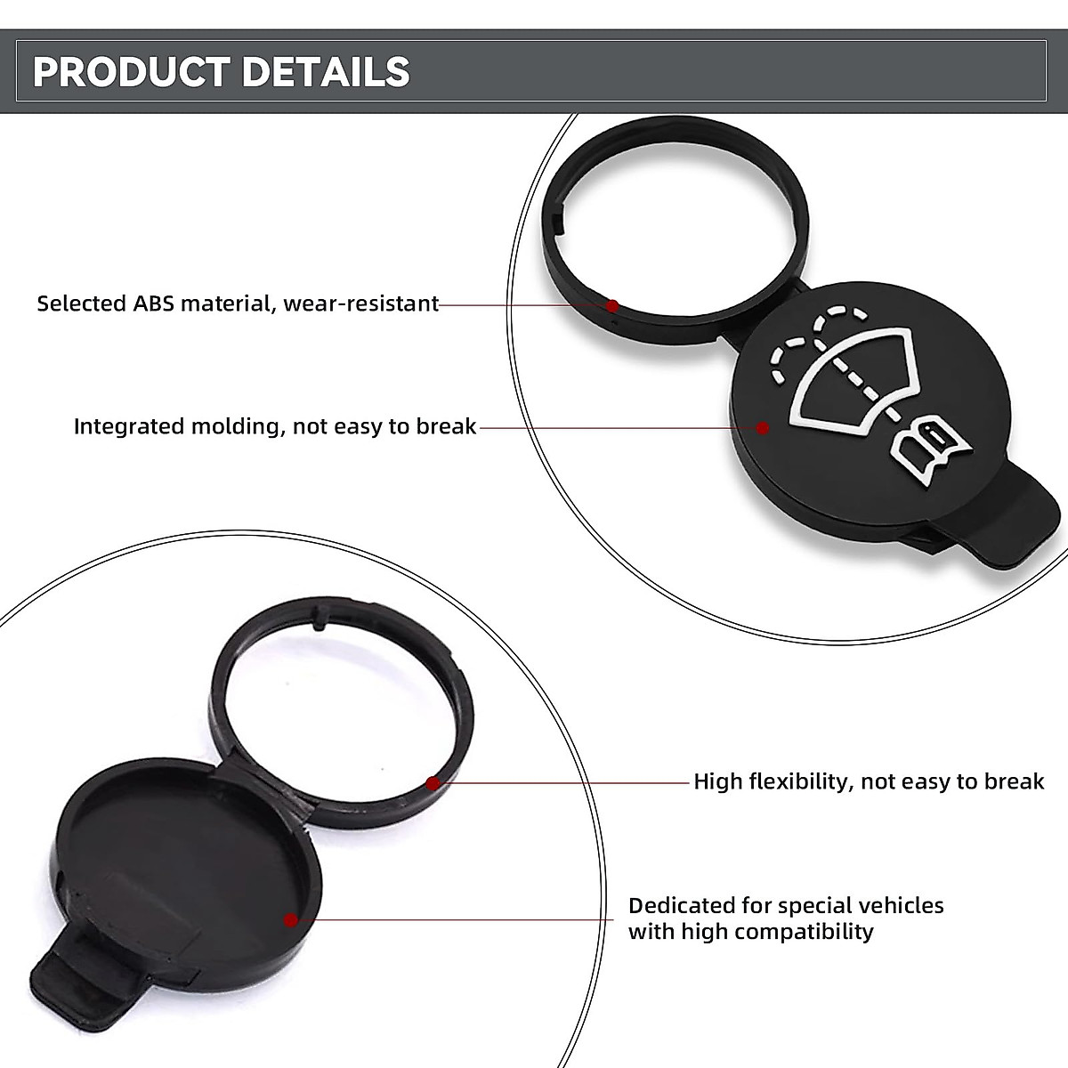 Windshield Wiper Washer Fluid Reservoir Tank Bottle Cap Replacement Parts OEM # 12767700 13227300 19172571 12788573, Compatible with GMC Chevrolet Cadillac Buick (Black)