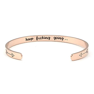 JczR.Y Keep Fucking Going Bracelet Cuff Stainless Steel Inspirational Engraved Arrow Bracelet Cuff for Women Fashion Wristband Jewelry(gold/keep fucking going)