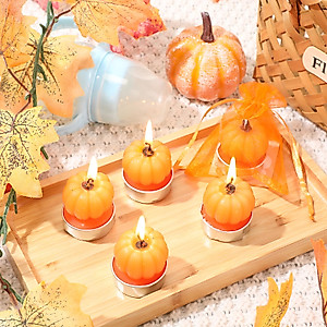 MTLEE 48 Sets Baby Shower Favors Include 48 Succulent Pumpkin Shaped Candles Fall Mini Plants Tea Lights Candles with 48 Invitations Cards and 48 Organza Bags for Baby Gender Reveal Guests(Pumpkin)