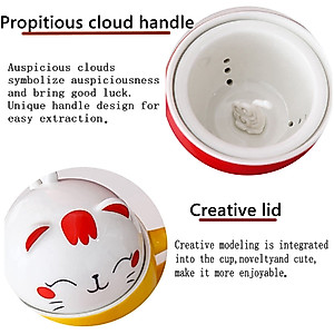 ARISKEY Ceramic Tea Mug with Infuser and Lid,Cute Cat Tea Cup with Filter for Steeping Loose Leaf, Handmade Porcelain Teacup, 3D Funny Novelty Mug for Home Office (Red)