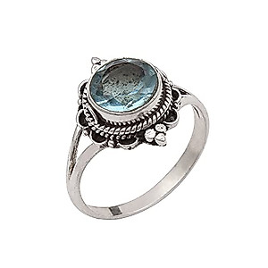 Unique Pattern Blue Topaz Sterling Silver Gemstone Ring (7)