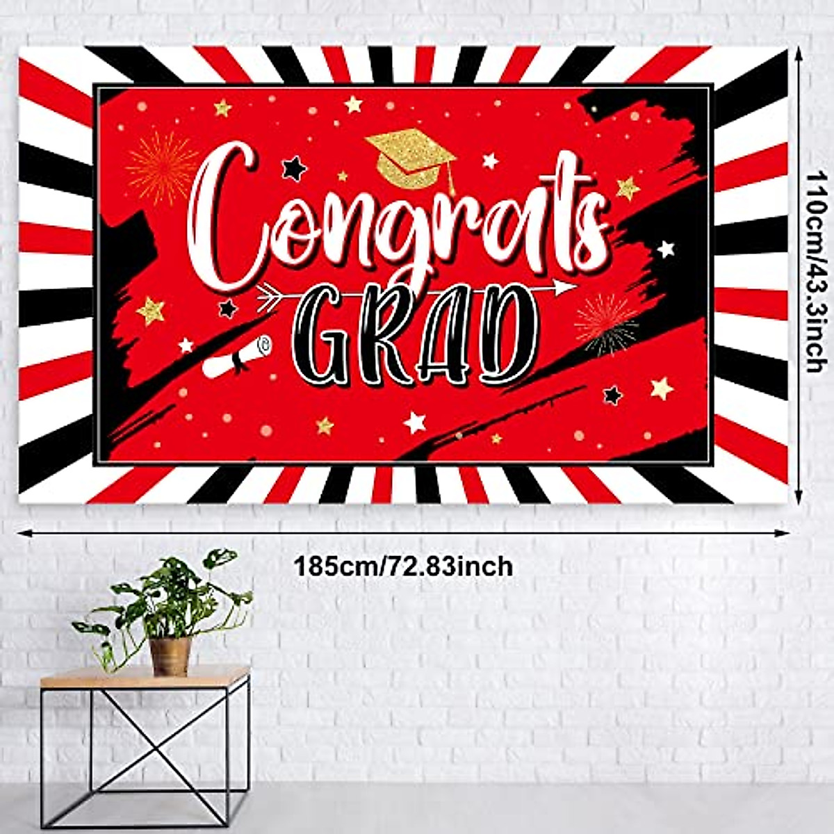 53 Pcs Graduation Decorations 2023 Congrats Grad Backdrop Banner Graduation Tablecloth Congrats Latex Balloons with Ribbons for University High School Graduation Party Supplies (Red and Black)
