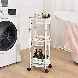 APEXCHASER 3-Tier Metal Storage Rolling Cart, Collapsible Utility Cart, No Assemble, Multifunction Serving Organizer Trolley with Lockable Wheels for Kitchen, Living Room, Bathroom,White