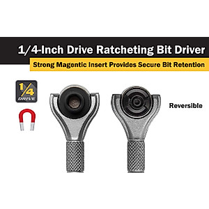 Titan 11318 1/4-Inch Drive x 4-Inch 90-Tooth Swivel Head Micro Ratcheting Bit Driver - Silver