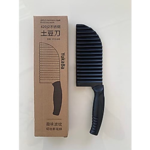 YukaBa Crinkle Potato Cutter 2.9" x 11.8" Stainless Steel Waves French Fries Slicer Handheld Chipper Chopper, Vegetable Salad Chopping Knife Home Kitchen Wavy Blade Cutting Tool, Black (1 Pack)