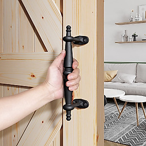 EaseLife 9" Barn Door Pull Handle, Rustic Black Cast Iron Grab, Gate Handles, Easy Install, 2 Pack