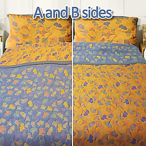 Ginkgo Queen Quilt Bedding Set 3 Piece Lightweight Cotton Queen Bedspread Coverlet Set for All Season Soft Reversible Quilt Set (Includes 1 Quilt, 2 Pillow Shams)