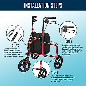 FVRITO Brake Handle with 41'' Cable Assembly Replacement for Medline Lumex 4-Wheel Folding Drive Rollator Rolling Walker Transport Wheelchair Mobility Knee Walkers Senior Medical Accessories