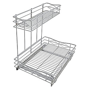 TQVAI Pull Out Cabinet Organizer, 2 Tier Under Sink Storage Shelf with Sliding Drawer, Wire Kitchen Slide Out Basket - 11.75W x 17D x 15.38H, Request at Least 12.5" Cabinet Opening