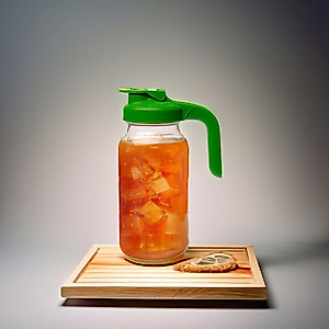 County Line Kitchen Glass Mason Jar Pitcher with Lid - Wide Mouth, 2 Quart (64 oz) - Heavy Duty, Leak Proof - Sun & Iced Tea Pitcher, Cold Brew Coffee, Breast Milk Storage, Water - Leaf Green