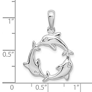 Sterling Silver Polished 3 Dolphin Circle Pendant