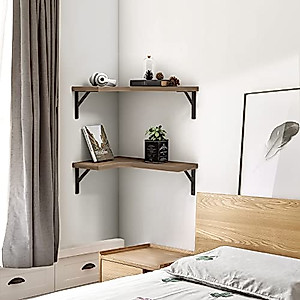 EACHPAI Floating Corner Shelves for Wall Décor Storage, Wall Shelves Set of 2, Wall Mounted Wood Shelves for Home Decor, Bedroom, Living Room, Bathroom, Kitchen, Office (Brown)