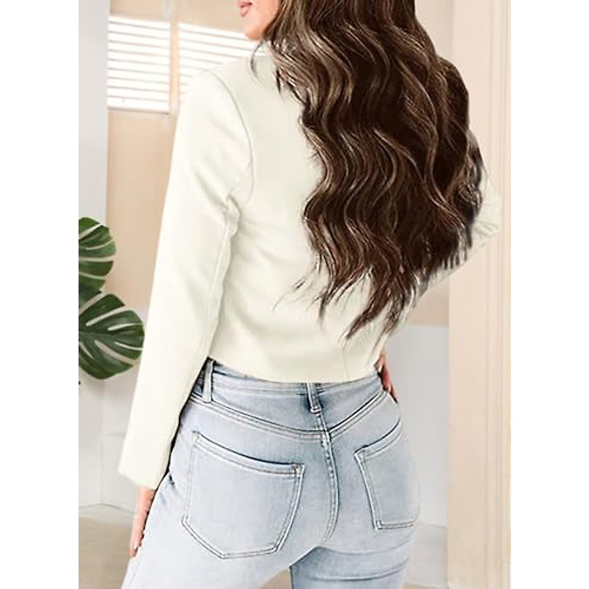 Dokotoo Womens Cropped Blazer Business Casual Outfits Jackets for Women Fashion Long Sleeve Open Front Blazer Jackets Cropped Jacket White M