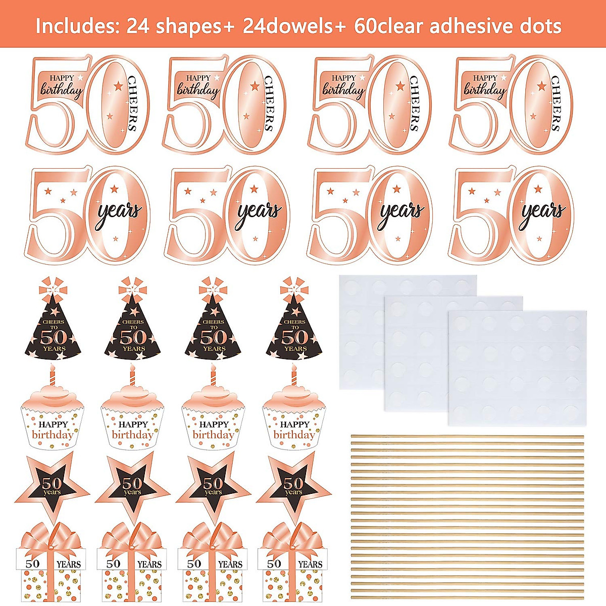 Blulu Birthday Centerpieces for Tables Birthday Decorations Set Birthday Party Sticks Table Cake Toppers Anniversary Party Decorations for Women