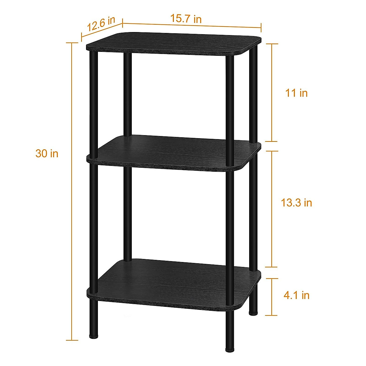 BTY Industrial 3 Tier Tall Side Table, 30" H, Black, Console Table, End Table