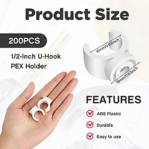 200pcs 1/2 Inch PEX Pipe Clamps Holder PEX Clips Pipe U-hook Support Hangers Plastic 16 mm PEX Holder Tubing PVC Water Pipe Socket