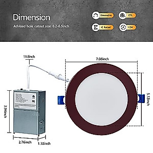 CycevSun 12 Pack Bronze Recessed Lighting 6 Inch with Night Light, Canless Ultra Thin Wafer Downlight Pot Outdoor Exterior Soffit Lighting, Dimmable & 5 CCT Selectable, 12W, ETL