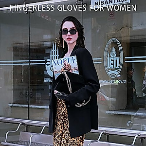 OurHonor Black Fingerless Gloves for Men Women, Halloween PU Leather Half Finger Glove Outdoor Driving Performance Costume Sport, Small (Style C)