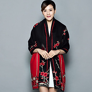 Scarfs,Women's Autumn Winter Cold-Proof Scarf Retro Black Plum Blossom Branch Flower Bird Jacquard Ethnic Warm Soft Cashmere Touch Scarf Thick Blanket Wedding Prom Party Shawl Scarf