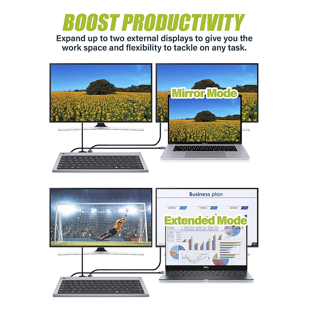 GearIT Keyboard 11-in-1 Hub Docking Station USB-C PD 100W | USB-C 3.1 | x3 USB-A 3.1 | HDMI 4K | SD and MicroSD 3.0 | VGA | RJ45 Ethernet | 3.5mm Audio