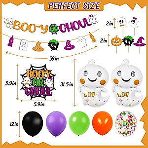 Halloween Gender Reveal Decorations Boo-y or Ghoul Banner Cake Cupcake Topper Ghost Balloon Pumpkin Witch Hat Theme for Kids Boy Girl Halloween Baby Shower Party Supplies