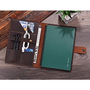 Leather Folio Cover Compatible with Rocketbook Executive Size 6 x 8.8, Handmade Rustic Leather Journal Cover for A5 Notebooks - Coffee