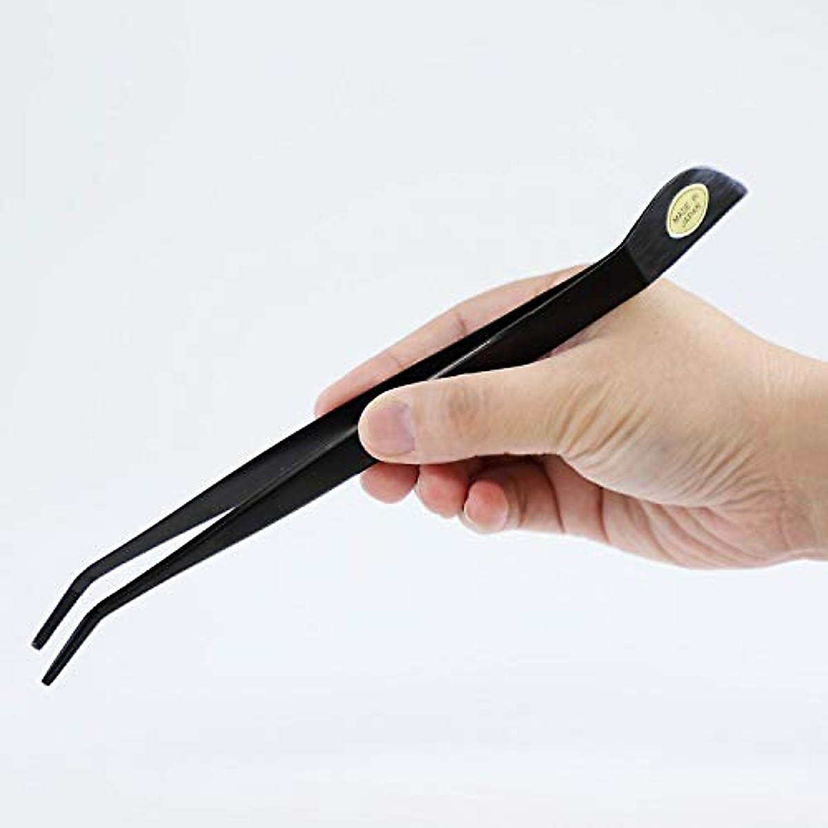 Wazakura Bonsai Curved Tip Tweezer with Spatula MADE IN JAPAN 8.6in(220mm) Stainless Steel Black Coated - Black