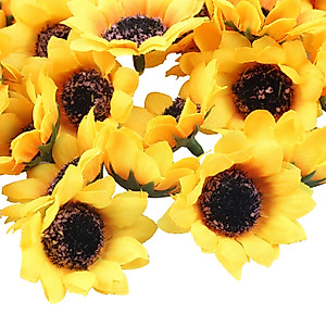Faym 100pcs Artificial Silk Yellow Sunflower Artificial Sunflower Heads HeadsFabric Floral for Home Decoration Wedding Decor Bride Holding Flowers Garden Craft Art Decor