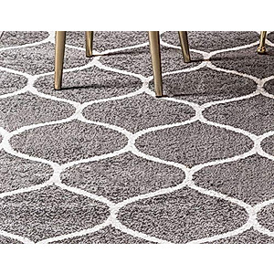 Unique Loom Trellis Frieze Collection Area Rug - Rounded (6' Round, Dark Gray/ Ivory)