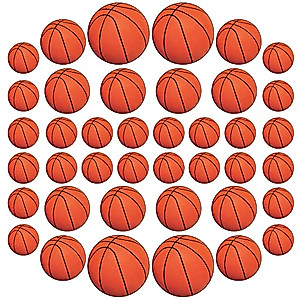 Beistle 40 Piece Printed Paper Basketball Cut Outs-Sports Theme Decorations for Birthday Party Supplies-Bulletin Board Classroom Décor, 4" - 12", Orange/Black