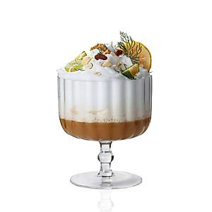 Trifle Bowl Glass with Pedestal, Wave Shaped Crystal Clear Glass Individual Ice Cream Bowls, 18.0 oz Set of 4, Large Decorative Dessert Bowls, Sundae Bowls, Fruit, Salad, Pudding, Snack, Trifle, Nuts