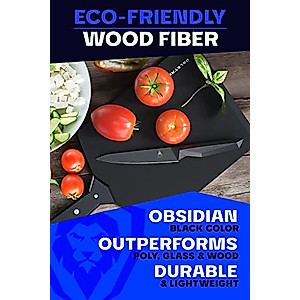 DALSTRONG Cutting & Serving Board - Black Wood-Fibre Cutting Board - Non-Slip Feet - The Infinity Series - G10 Handle - Obsidian Black - Medium Size (9" x 11")