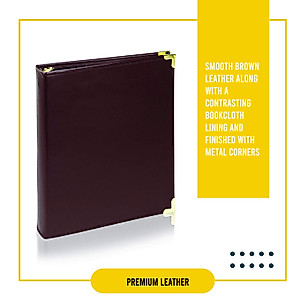 Hemingway Classic Collection Executive Presentation 3 Ring Binder, Round Ring 1 Inch Capacity with Brass Ring Metal and Brass Corners (Brown)