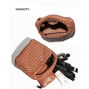 Womens Vegan Leather woven handbags Handmade Beach Bag Top-handle Handbag bottega bag dupes naghedi hobo bags for women (Black)