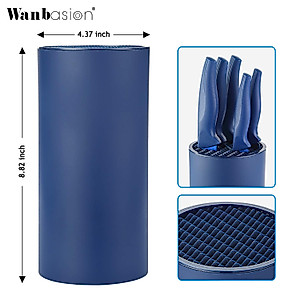 Wanbasion Navy Blue Kitchen Knives Block Set Professional, Stainless Steel Knife Set with Block, Knives Block Set with Knives Chef for Cooking