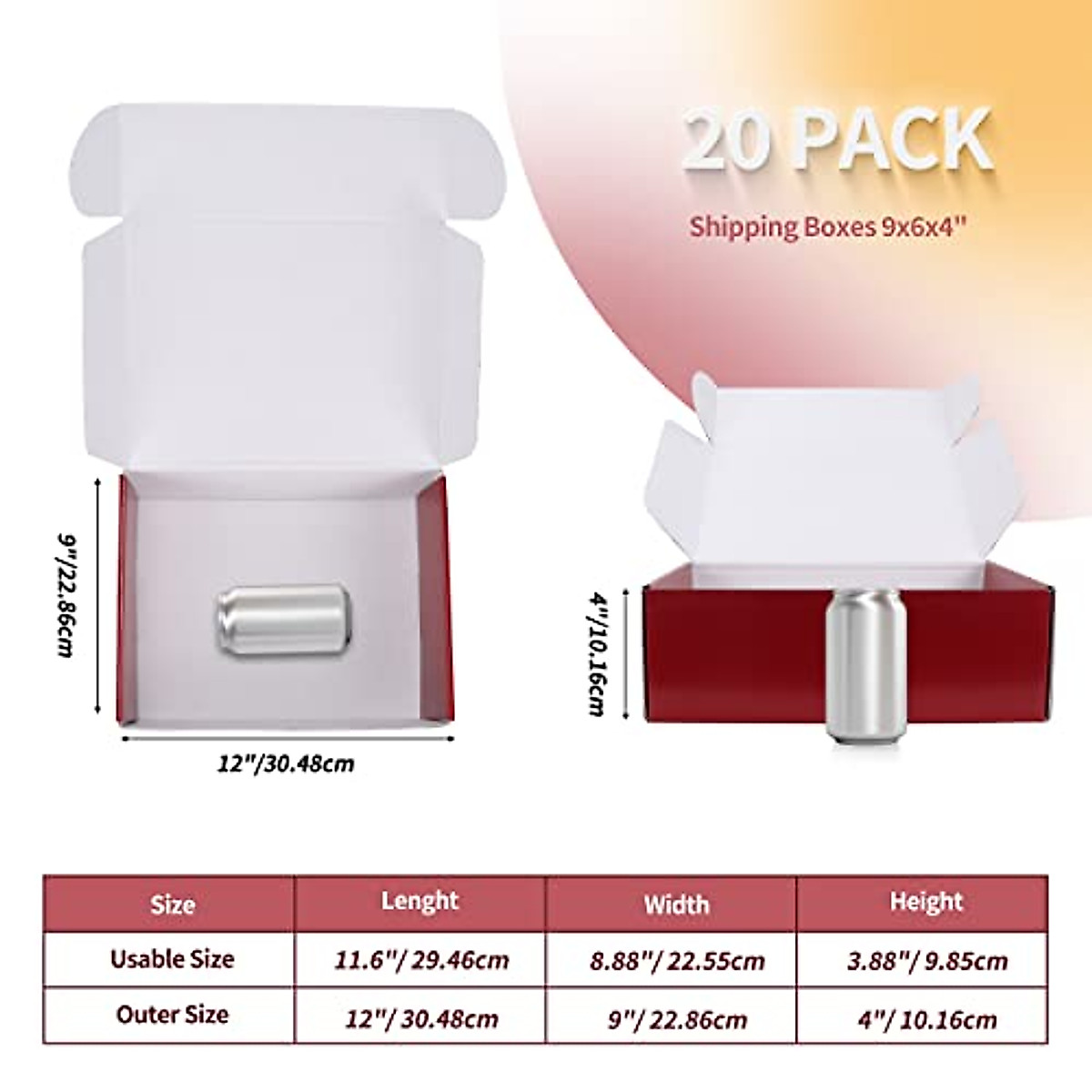 EYMPEU 12x9x4 Inches Gift Boxes Set of 20 Red Corrugated Cardboard Mailing Gift Wrap Boxes with Lids, Christmas Gift Wrapping, Small Business, Literature, Mailer