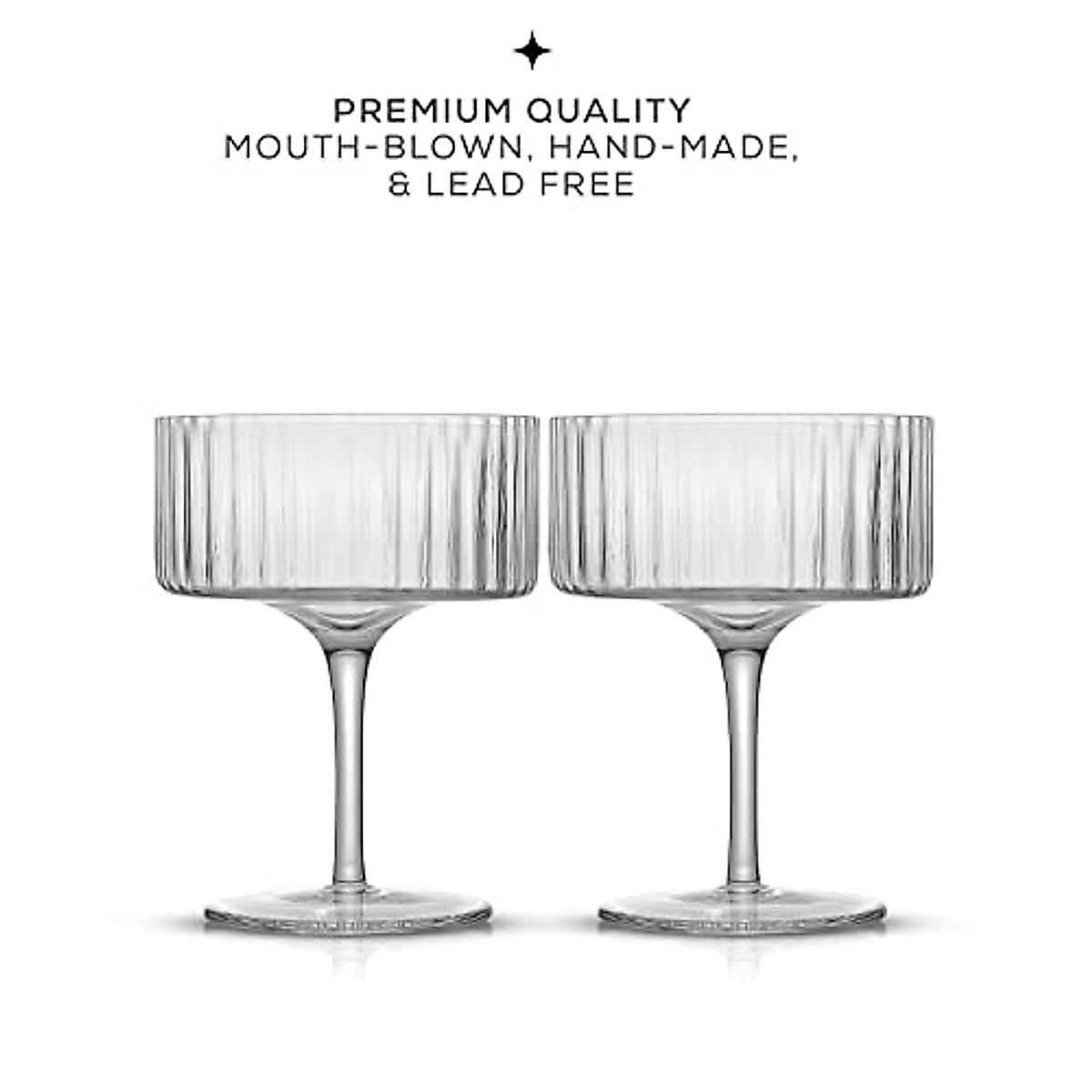 JoyJolt Fluted Coupe Glasses – ELLE 10oz Cocktail Coupe Glasses Set of 2 Ribbed Coupe Glass. Unique Champagne Coupe Glasses, Ribbed Martini Glass or Cocktail Glasses. Vintage Style Drinking Glasses