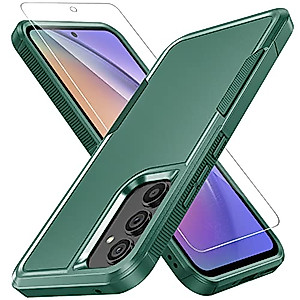 JXVM for Samsung Galaxy A54 5G Case: Shockproof Dual Layer Tough Phone Cover Protective with Tempered Glass Screen Protector Rugged - Military Grade Heavy Duty Protection, 6.4inch, 2023 (Dark Green)